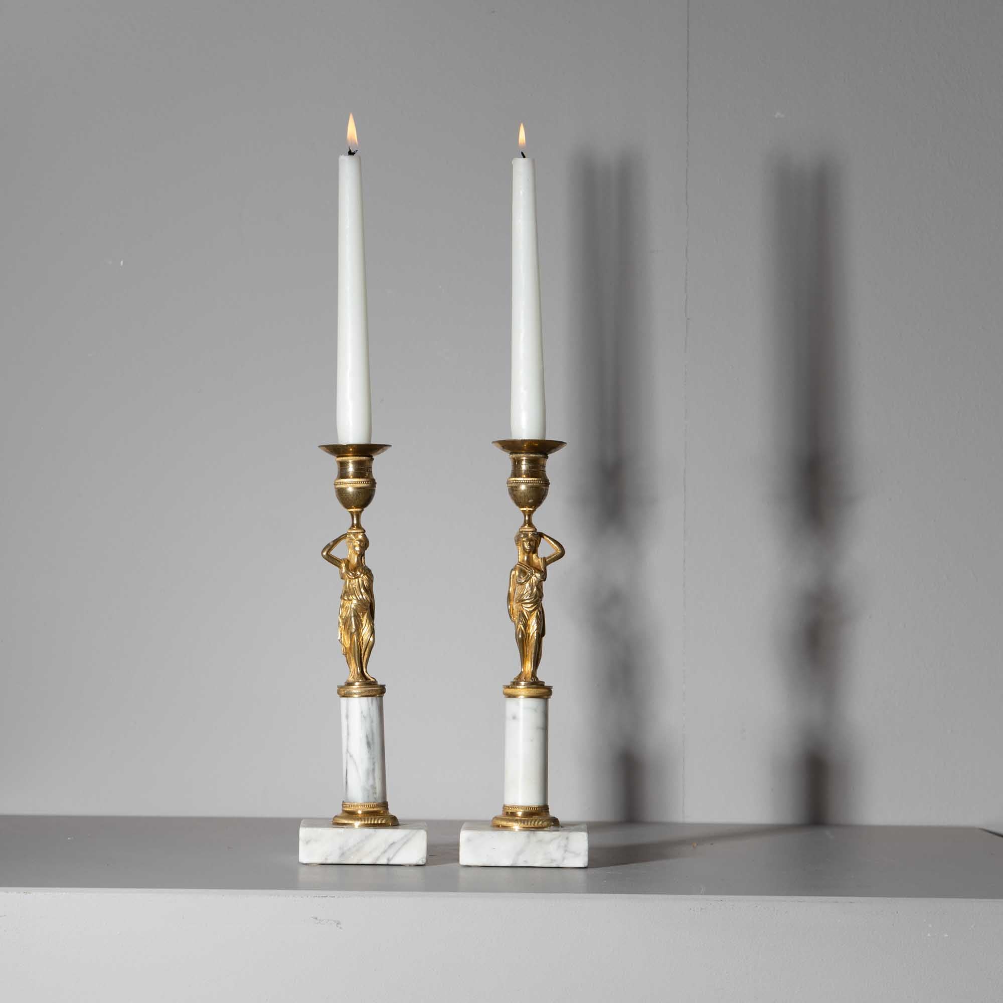 Pair of Candleholders with Karyatids, Bronze & Marble, by Werner & Mie ...