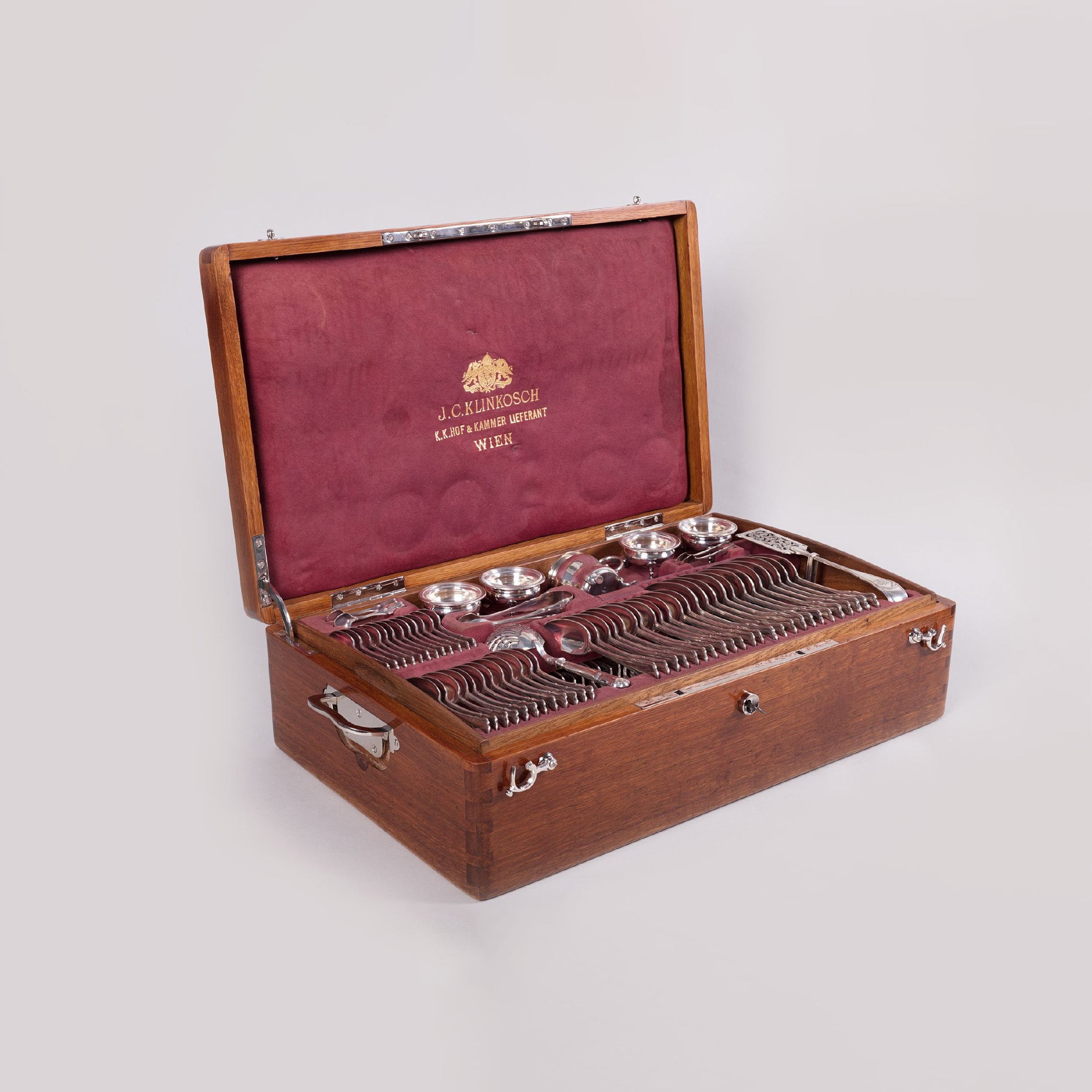 Josef Carl von Klinkosch - Original flatware chest with red stag leath ...
