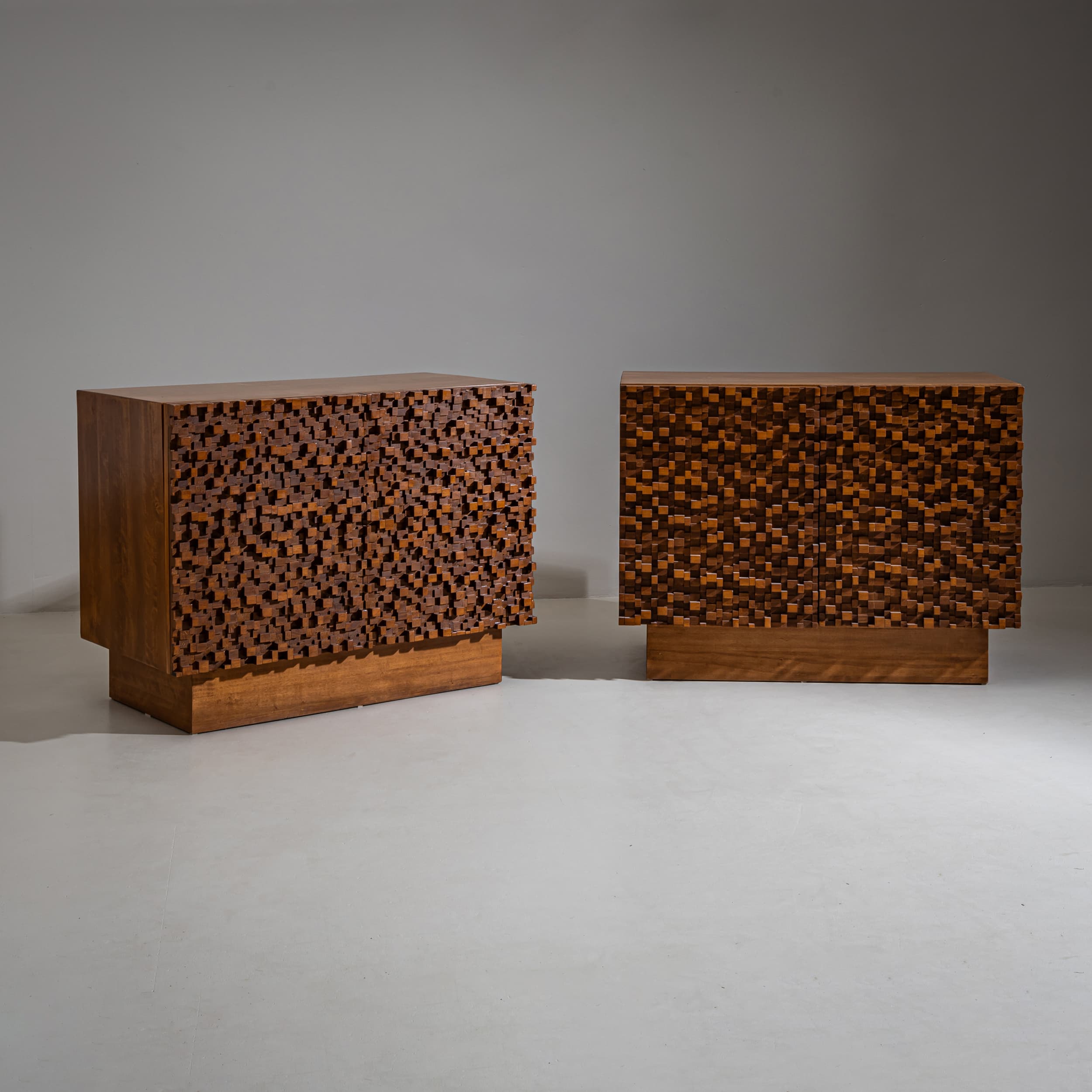 Pair of contemporary Italian Sideboards with Brutalist Surface Design ...
